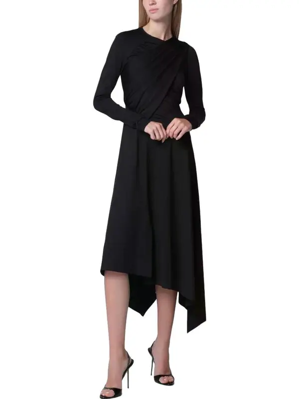 Victoria Beckham Ruched Asymmetric Hem Dress - Black