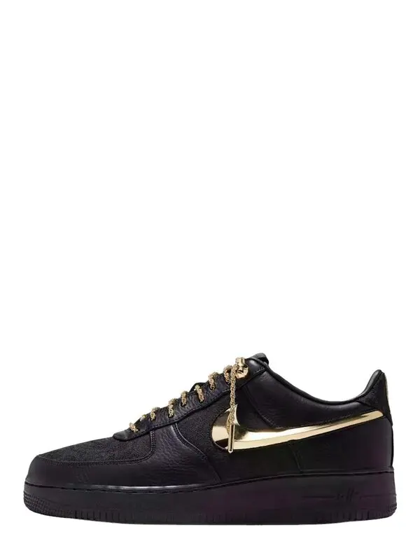 Nike Force 1 Low Sneakers With Metallic Swoosh And Gold-tone Hardware - Black