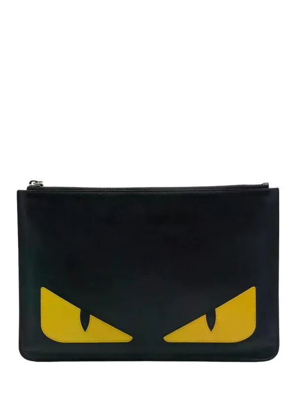 Fendi Leather Monster Clutch Bag - Black