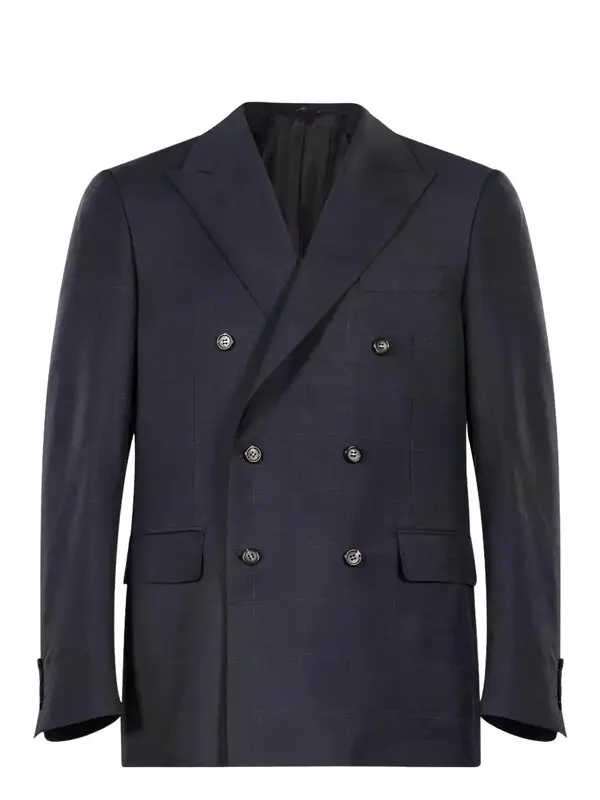 Canali Check-pattern Double-breasted Suit - Blue