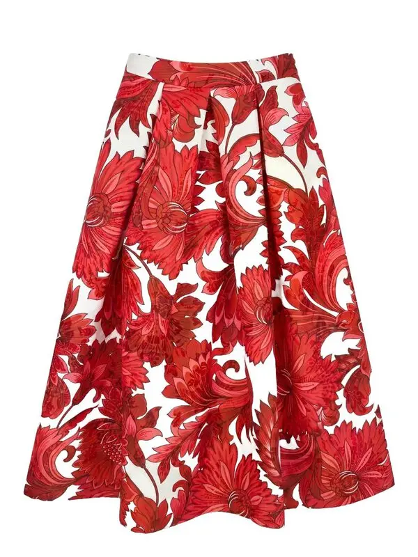 LUNATICA MILANO A-line Midi Skirt In Floral Jacquard - Red