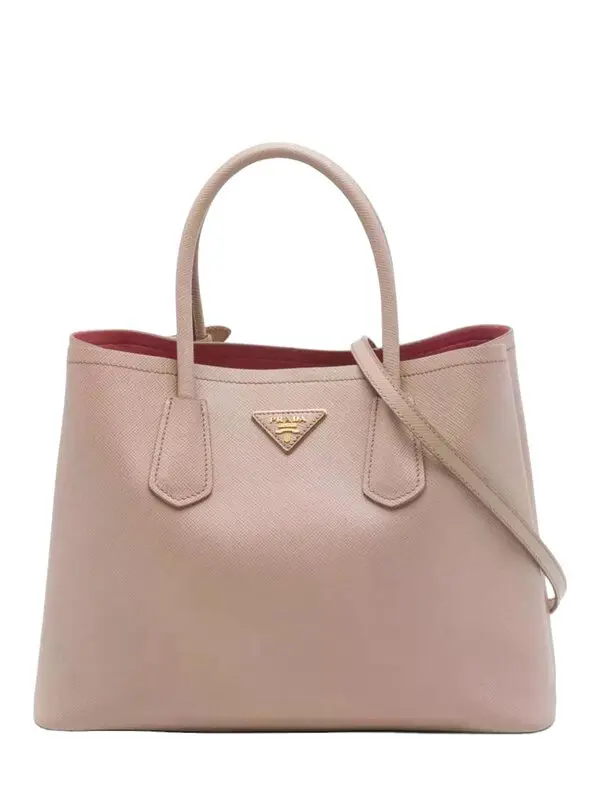 Prada 2010-2026 Medium Saffiano Cuir Double Satchel - Neutrals