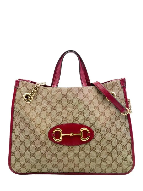 Gucci 2016-2026 Medium Gg Canvas Horsebit 1955 Chain Tote Satchel - Red