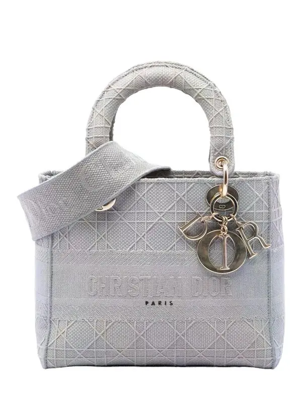 Dior 2020 Medium Canvas Cannage Lady D Lite Satchel - Grey