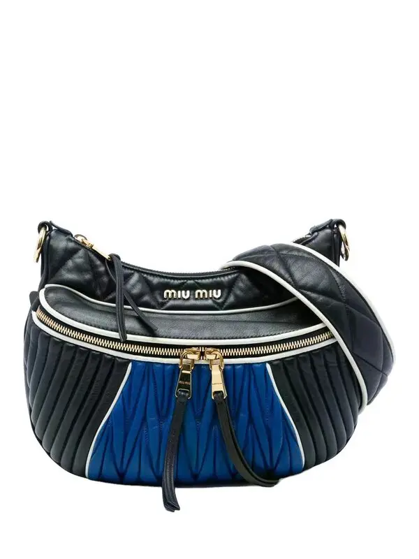 Miu Miu 2010-2026 Matelasse Tricolor Nappa Rider Shoulder Bag - Black