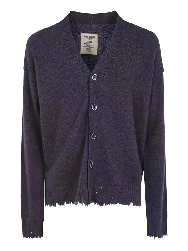 UMA WANG Distressed Cashmere V-neck Cardigan - Purple
