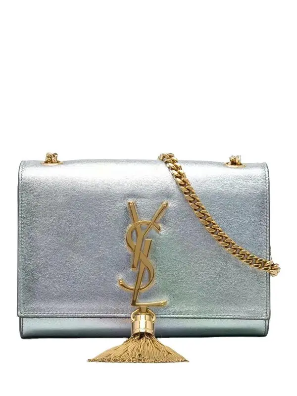 Saint Laurent 2014 Small Metallic Calfskin Monogram Kate Tassel Crossbody Bag - Silver