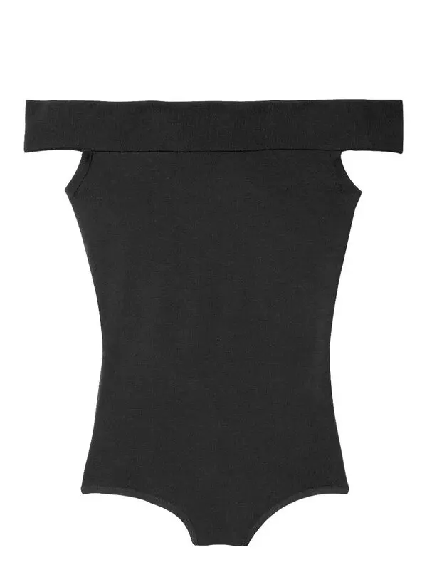 Michael Kors Off-shoulder Fine Knit Bodysuit - Black
