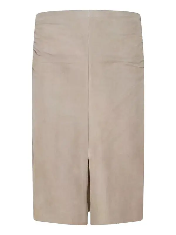 Stouls Ruched Suede Midi Skirt - Neutrals