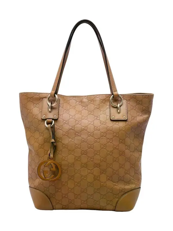 Gucci Embossed Gg Charm Tote Bag - Brown