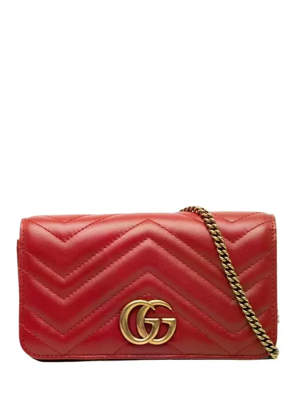 Gucci 2016-2026 Mini Gg Marmont Matelasse Calfskin Wallet On Chain Crossbody Bag - Red