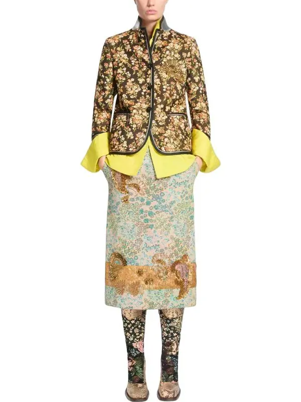 Dries Van Noten Boxy Floral Gobelin Weave Blazer - Brown