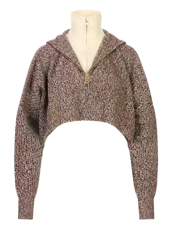 Sportmax Cropped Marl Effect High Neck Sweater - Brown
