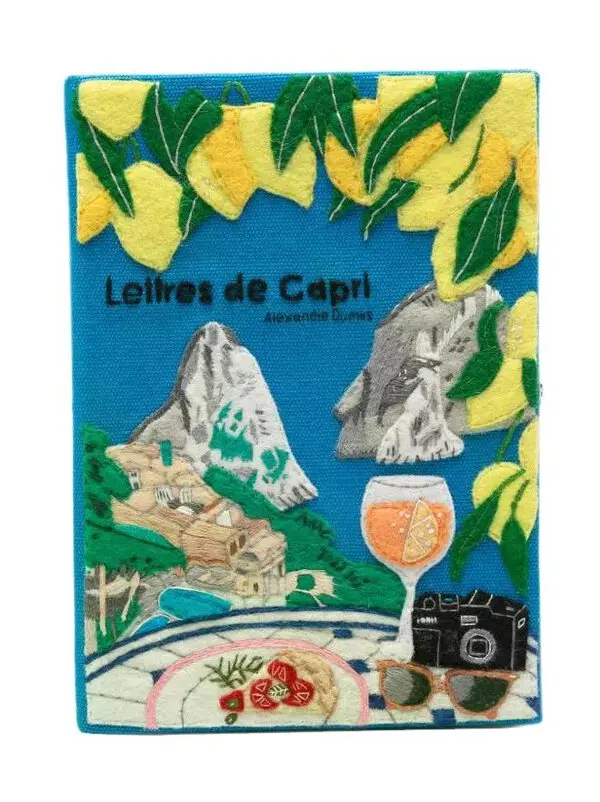 OLYMPIA LE-TAN Lettres De Capri Embroidered Clutch Bag - Blue