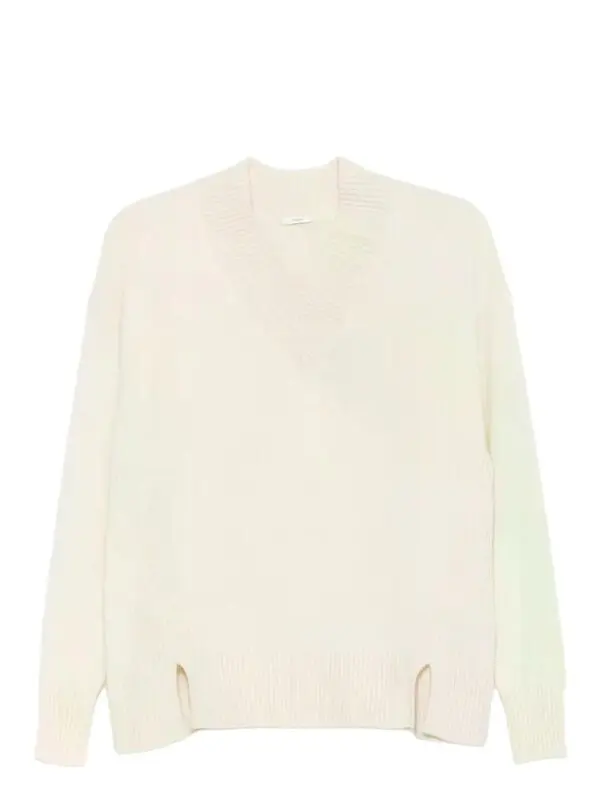JOSEPH V-neck Side-slit Sweater - Neutrals