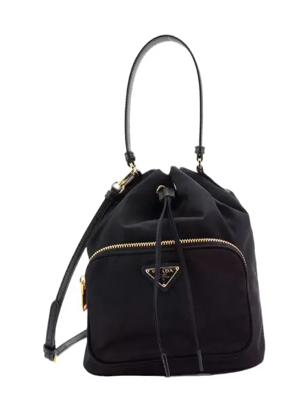 Prada Drawstring Tessuto Small Bucket Bag - Black