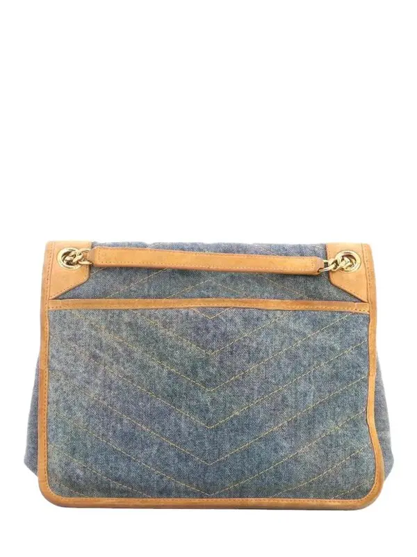 Saint Laurent Niki Chain Flap Bag Matelasse Chevron Denim With Suede Medium Shoulder Bag - Blue