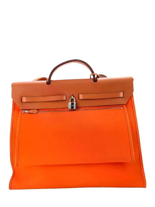 Hermès Herbag Zip Leather And Toile 39 Satchel - Brown