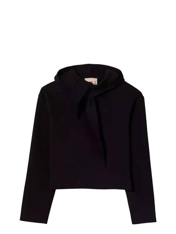 Plan C Cropped Hoodie With Scarf Collar - Black