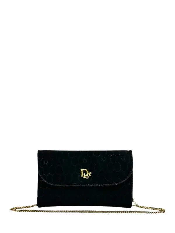 Dior 1980-1990 Honeycomb Canvas Chain Flap Crossbody Bag - Black