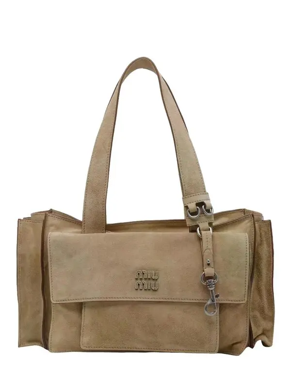 Miu Miu Suede Utilitaire Shoulder Bag - Neutrals