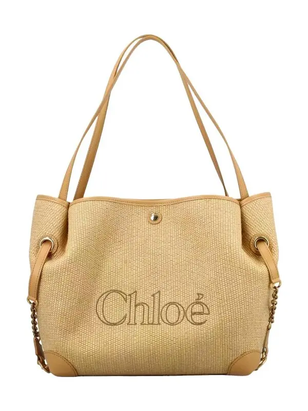 Chloé Clover Double Carry Bag In Raffia-effect Fibres - Brown
