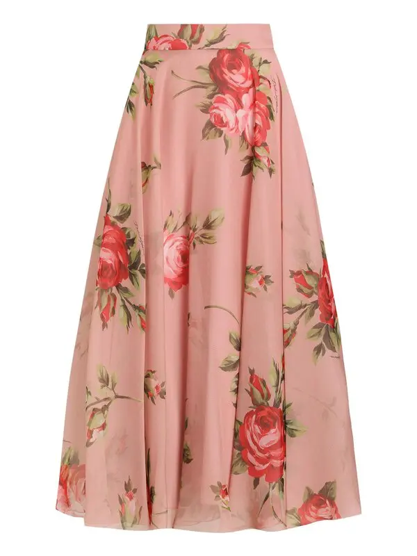 Dolce & Gabbana Rose Bouquet-print Chiffon Circle Skirt - Multicolor
