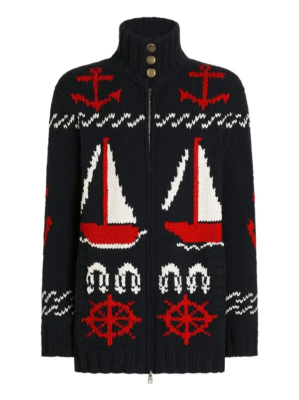 Dolce & Gabbana Cotton Intarsia Zip-up Cardigan - Multicolor