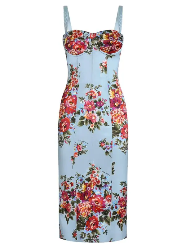 Dolce & Gabbana Flower Bouquet-print Satin Dress Dresses - Multicolor
