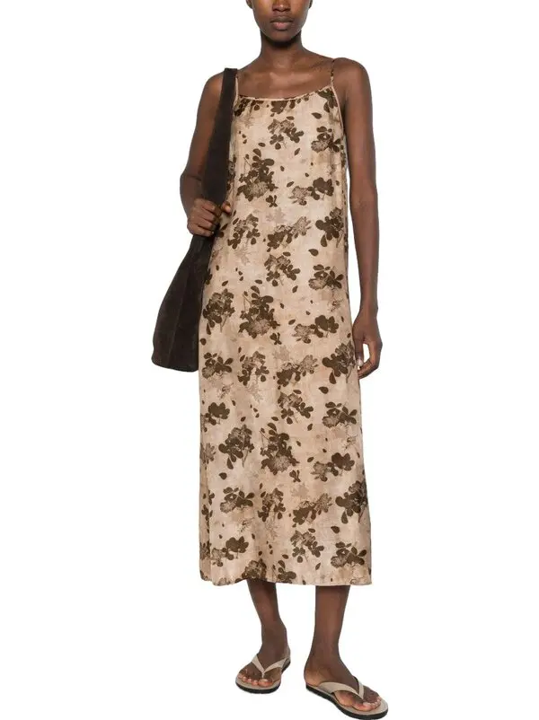 UMA WANG Anaya Printed Long Dress - Brown