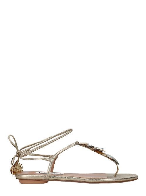 AQUAZZURA Night Stars Flat Leather Sandals - Silver