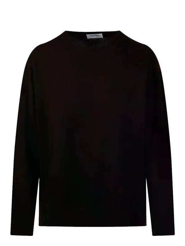 BEYOU Crew Neck Ribbed Trim Sweater - Brown
