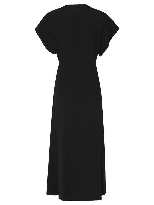 Alberta Ferretti Midi Gathered-detail V-neck Dress - Black