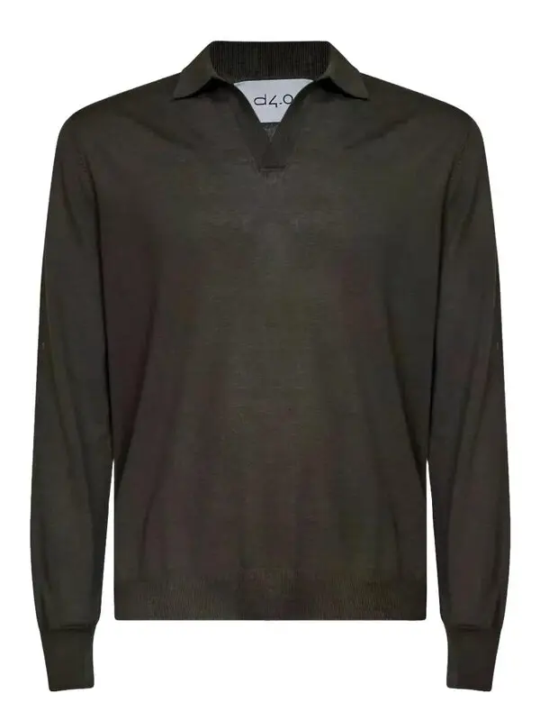 D4.0 Virgin Wool Open-collar Sweater - Green