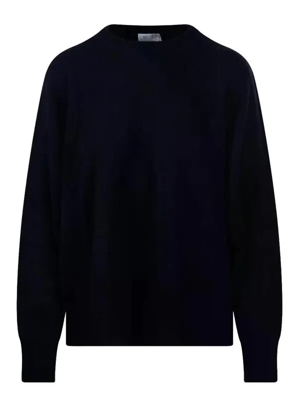 BEYOU Crew Neck Long Sleeve Sweater With Ribbed Hem And Cuffs - Blue