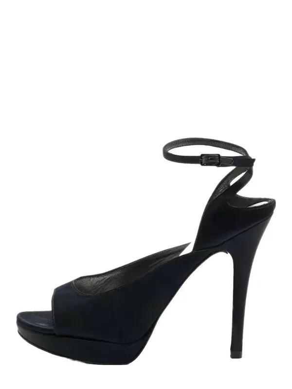 STUART WEITZMAN Satin Peep-toe Ankle Strap Stiletto Sandals - Black