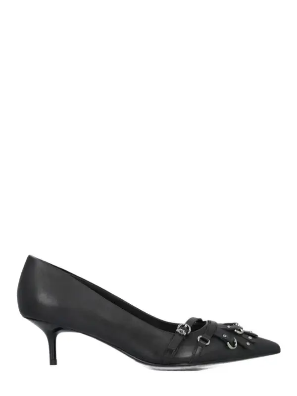 Pinko Leather Eyelet-embellished Kitten Heel Pumps - Black