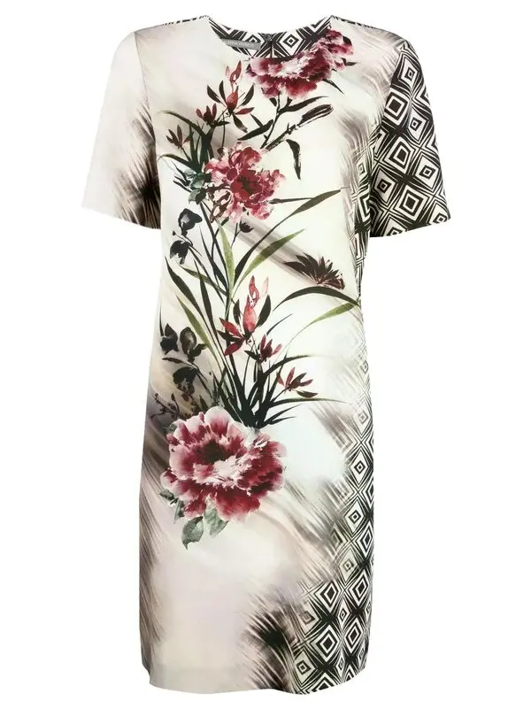 Alberta Ferretti Floral-print Shift Dress - Neutrals