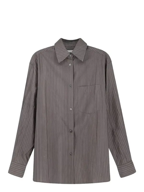 TONYWACK Striped Raw-edge Shirt - Grey