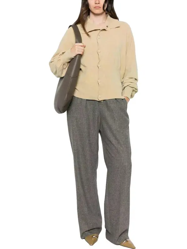 ROSSI Pinstripe Logo Waistband Wide Leg Track Pants - Grey