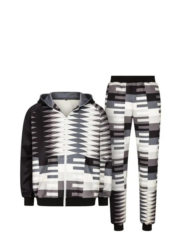 OHEMA OHENE Hooded Kente Print Tracksuit Co-ord Set – Monochrome - Black