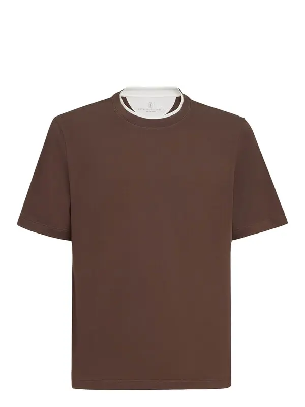Brunello Cucinelli Cotton Faux-layer T-shirt - Brown