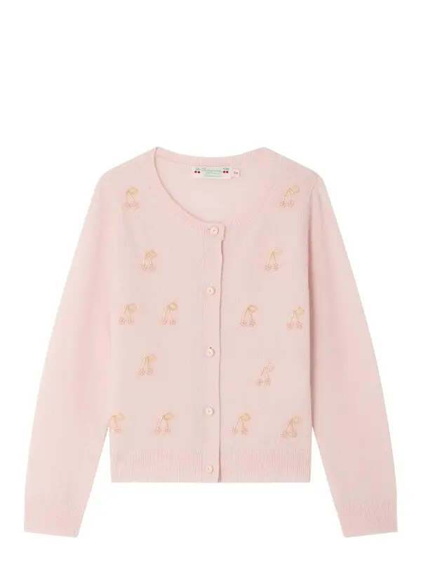Bonpoint Cashmere Cherry Embellished Cardigan - Pink