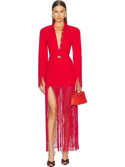 ROWEN ROSE Long Sleeve Polo Maxi Dress - Red