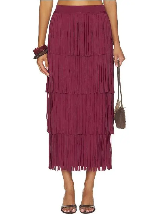 SIMONMILLER Tiered Fringe Knit Skirt - Wine