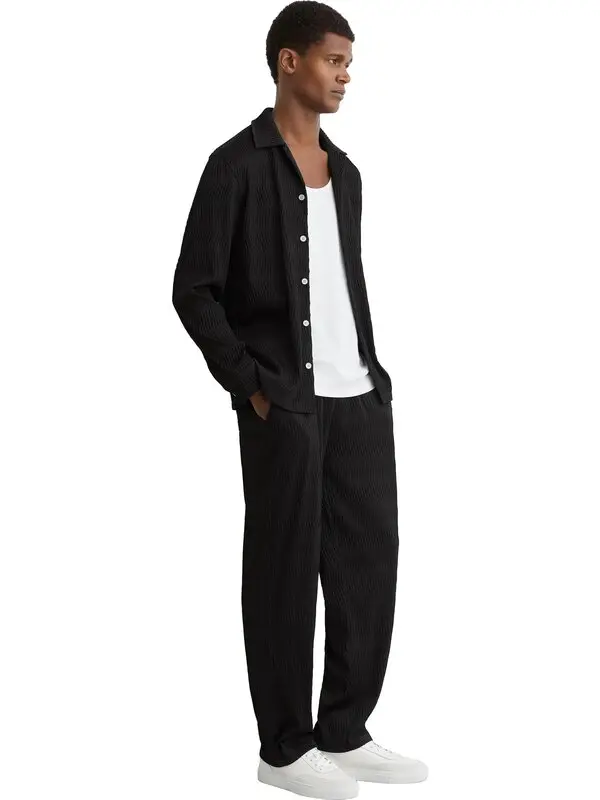 REISS Wave Jacquard Drawstring Trouser - Black