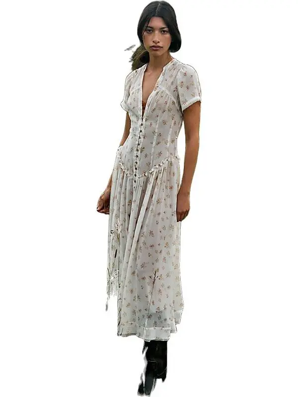 Free People Falling Petals Maxi Dress - Snow Combo