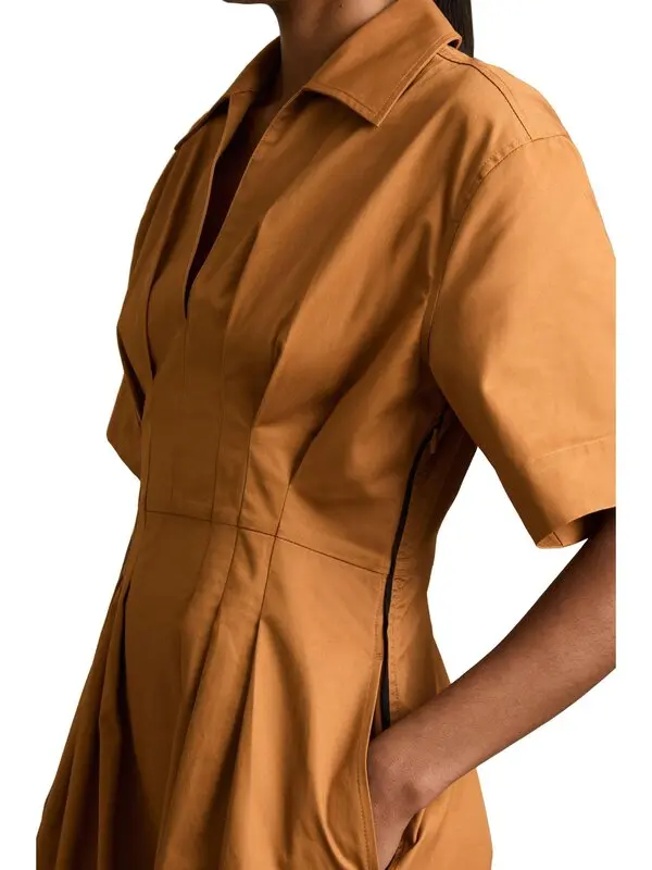 REISS Cotton Pleated-waist Midi Dress - Brown