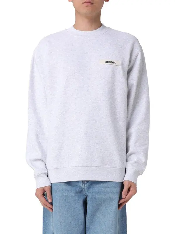 Jacquemus Pure Cotton Crewneck Sweatshirt With Applied Contrast Logo - Grey