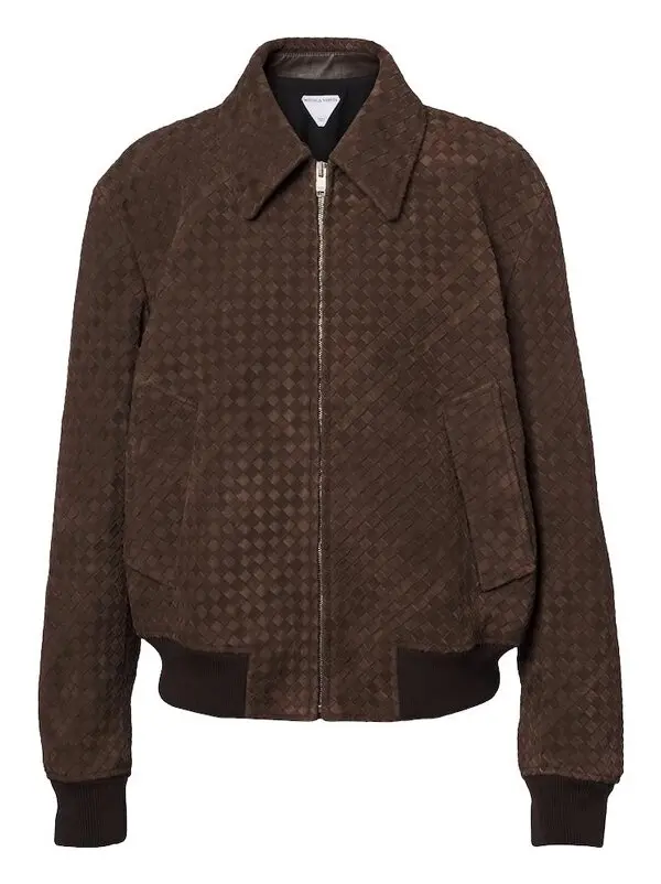 Bottega Veneta Intrecciato Suede Blouson Jacket - Brown